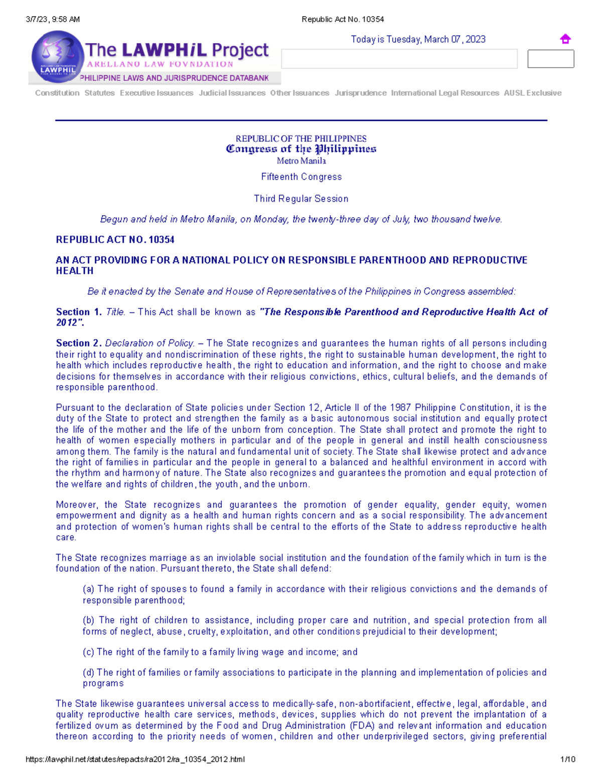 RA 10354: Responsible Parenthood and Reproductive Health Act Overview ...