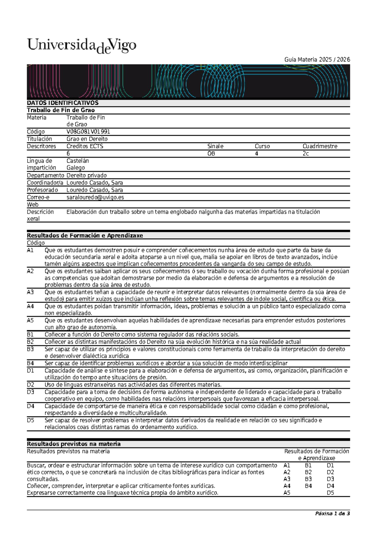 Guía Docente TFG Dereito 2025-2026: Metodoloxía e Avaliación - Studocu