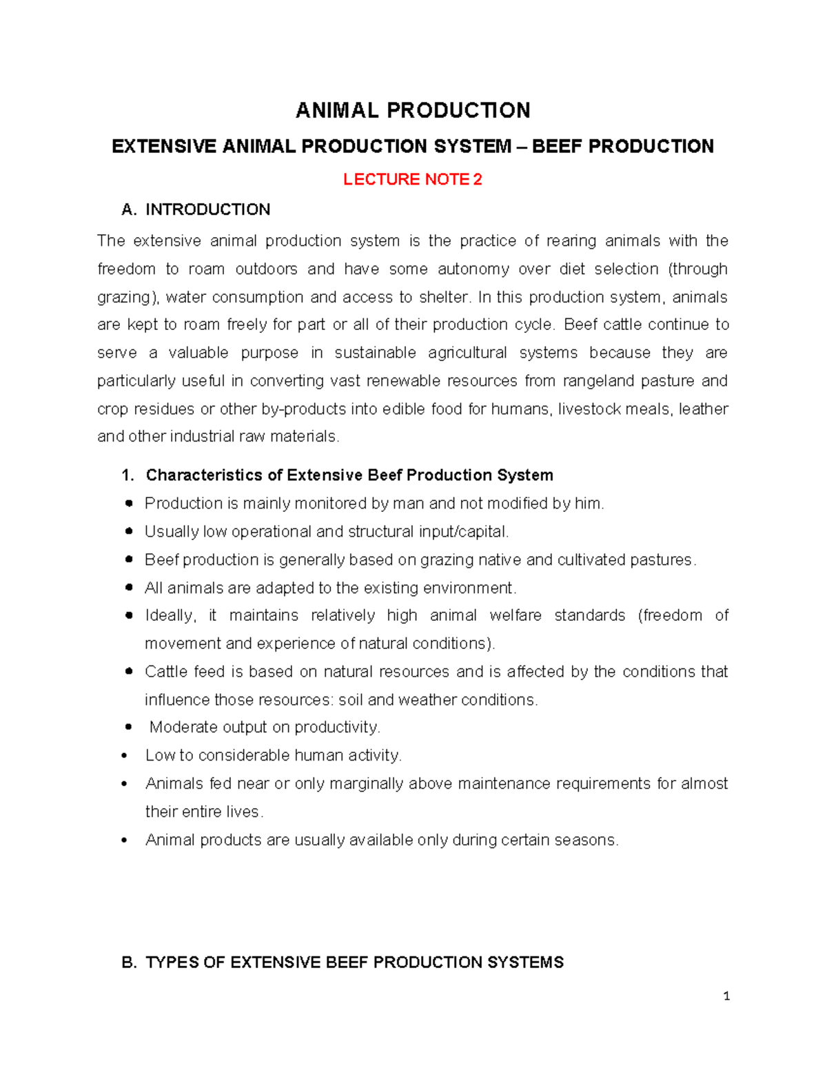 Lecture 2: Overview of Extensive Beef Production System - Studocu