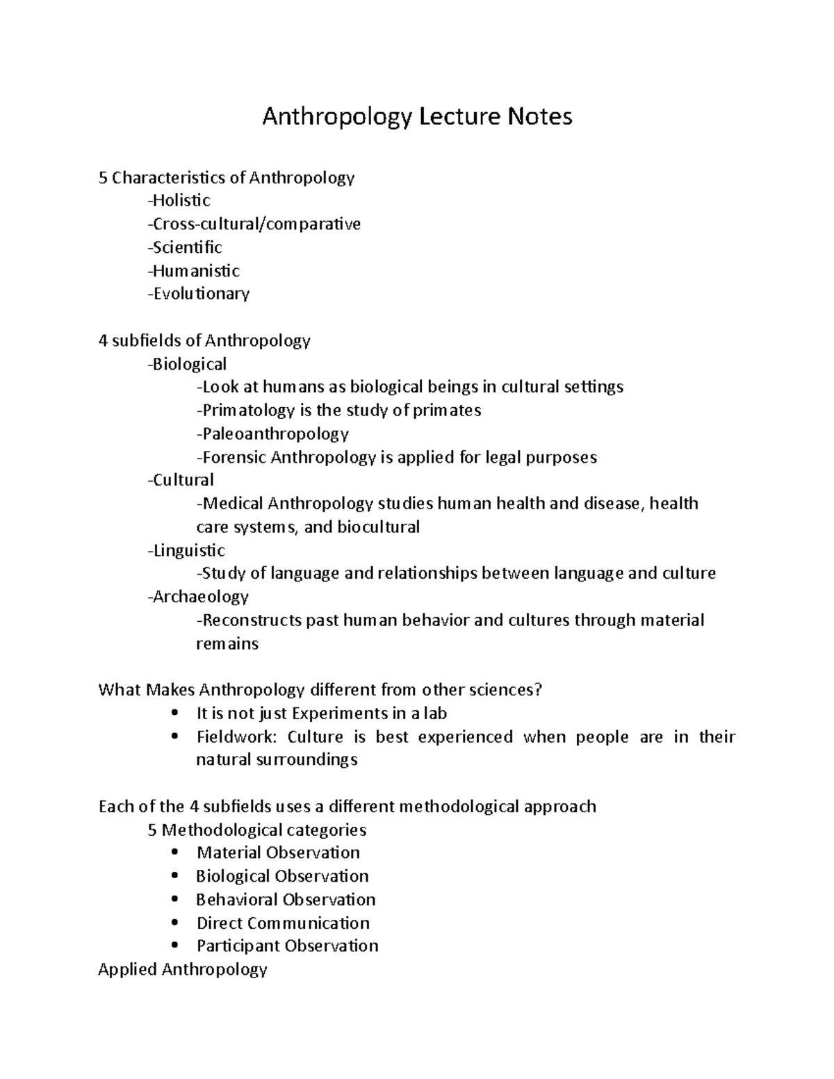 Anthropology Lecture Notes - Studocu