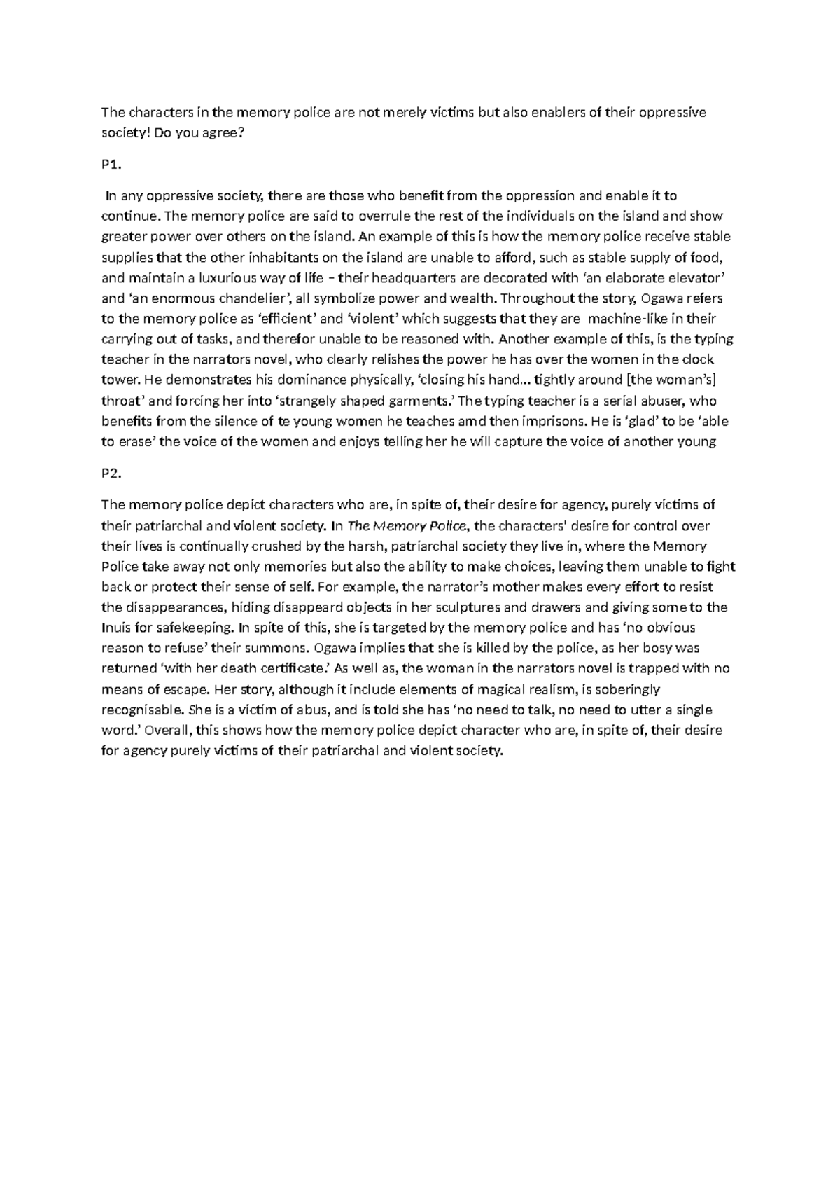 Essay Notes: Analyzing Enablers and Victims in "The Memory Police ...