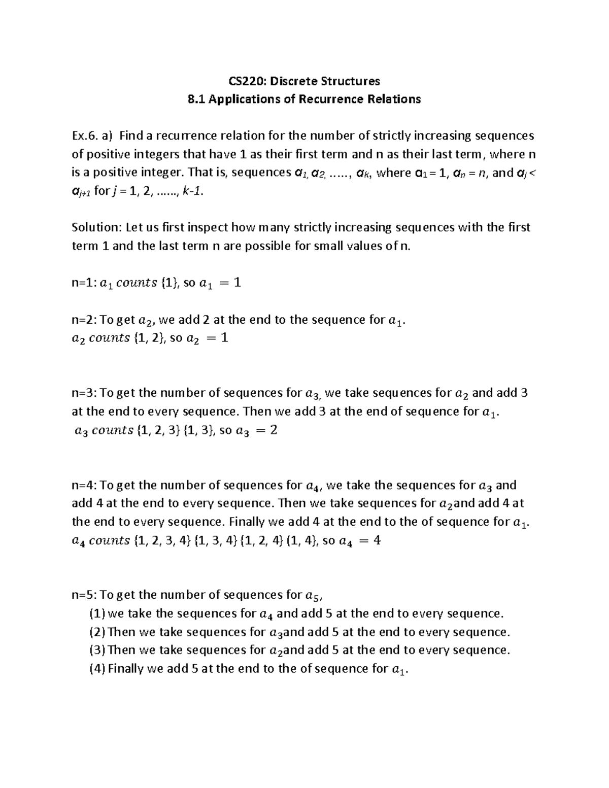 CS220notes 1 - CS220: Discrete Structures 8 Applications of Recurrence ...