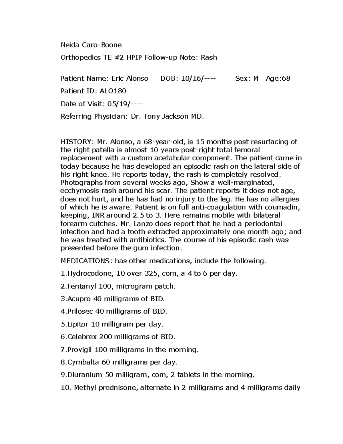 Advanced Orthopedic Report TE #2: Follow-up on Rash Case - Studocu