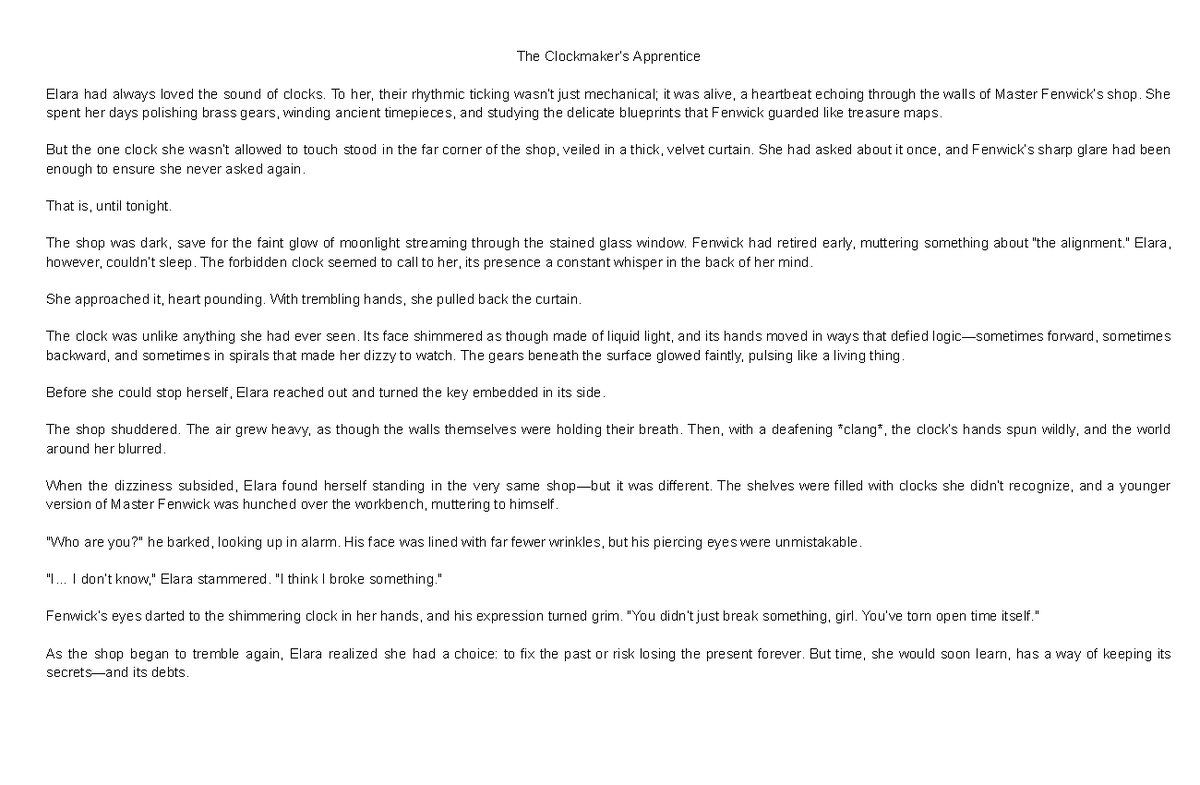 The Clockmaker's Apprentice: A Journey Through Time and Choices - Studocu