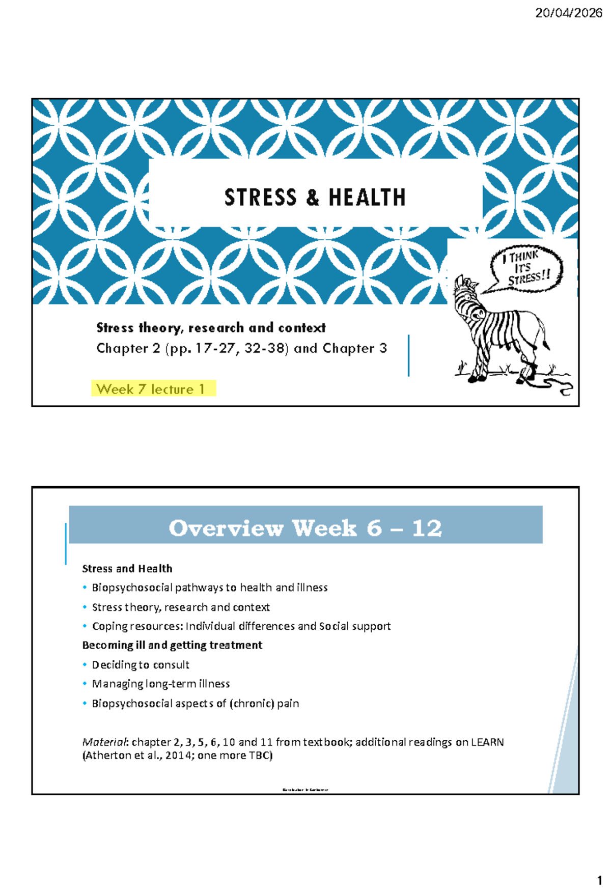 Stress & Health: Week 7 Lecture Notes - Studocu