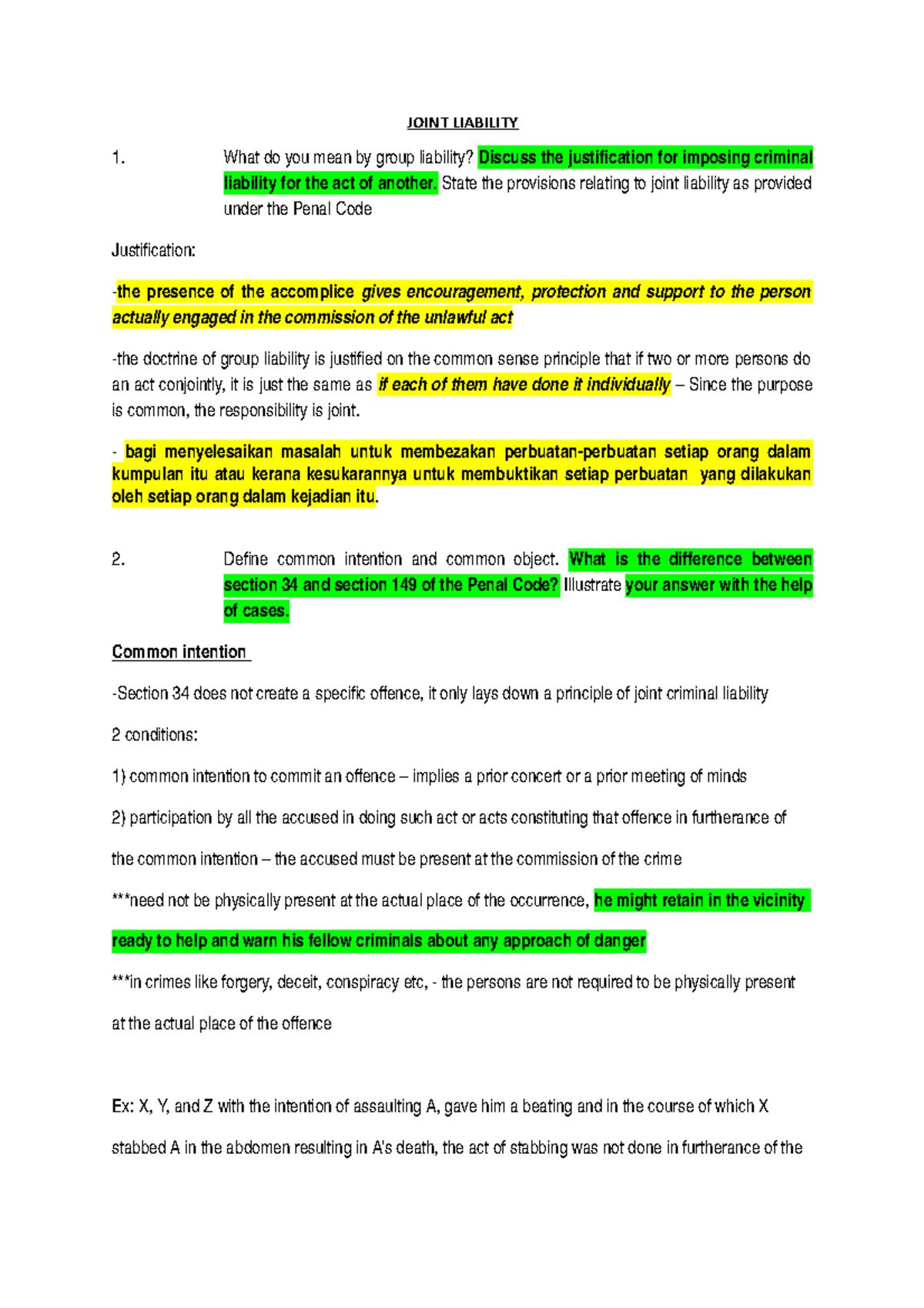 Joint Liability - Penal Code Insights and Lecture Notes 4 - Studocu