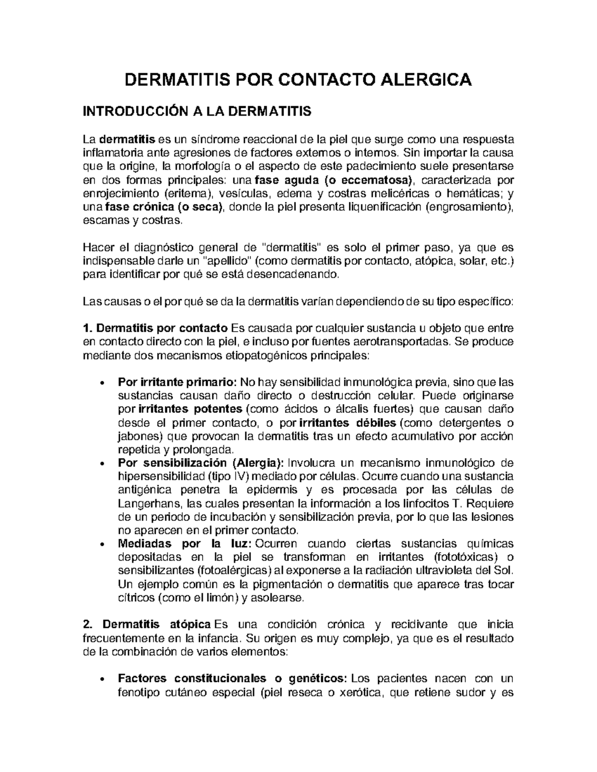 DERM 101: Introducción a la Dermatitis por Contacto Alérgica - Studocu