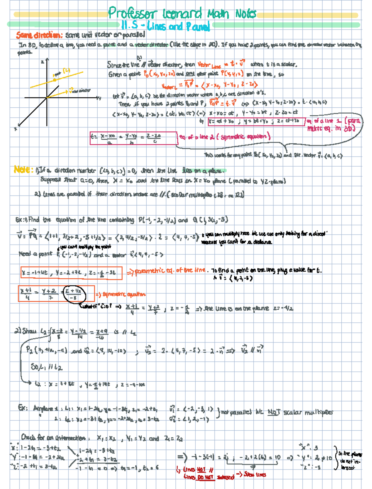 Prof Leonard's notes - Professor Leonard Math Notes II S linesandpanel ...