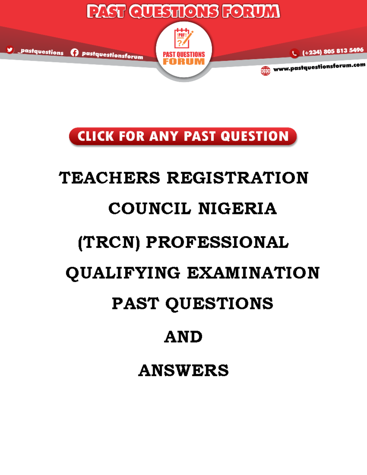 TRCN Professional Qualifying Exam Past Questions and Answers - Studocu