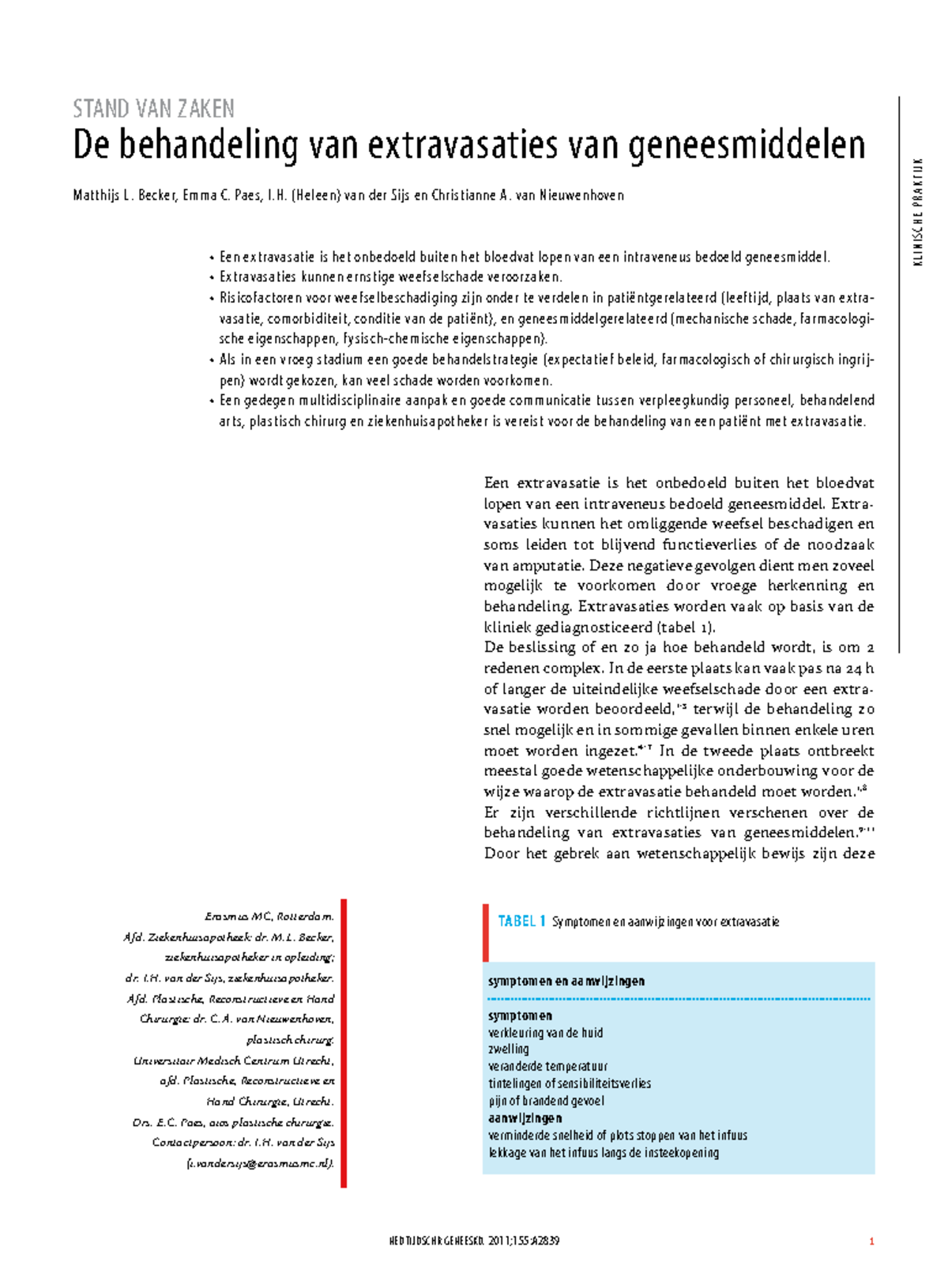 Behandeling van Extravasatie van Geneesmiddelen - Klinische Richtlijnen ...
