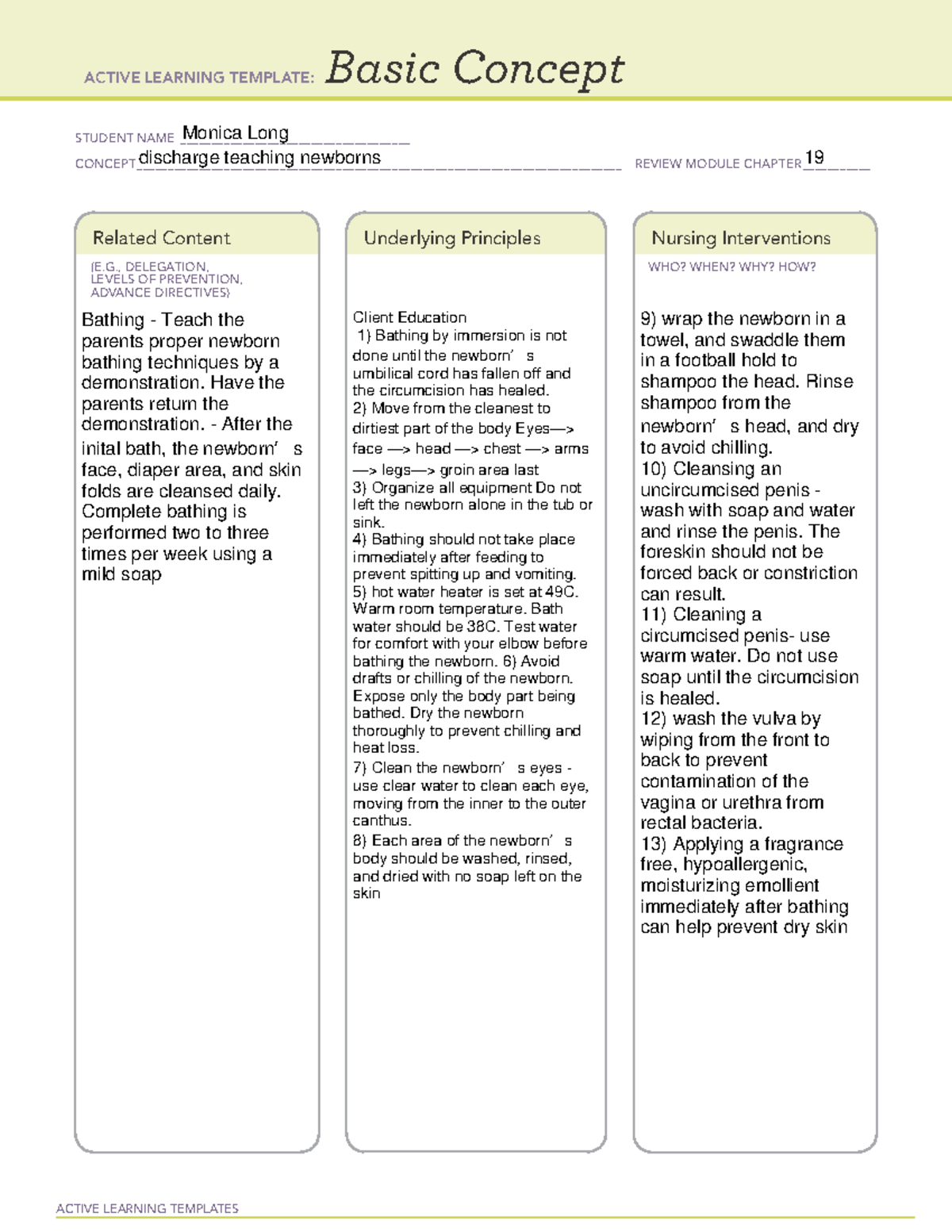 Basic discharge teaching - RNSG 1263 - ACTIVE LEARNING TEMPLATES Basic ...