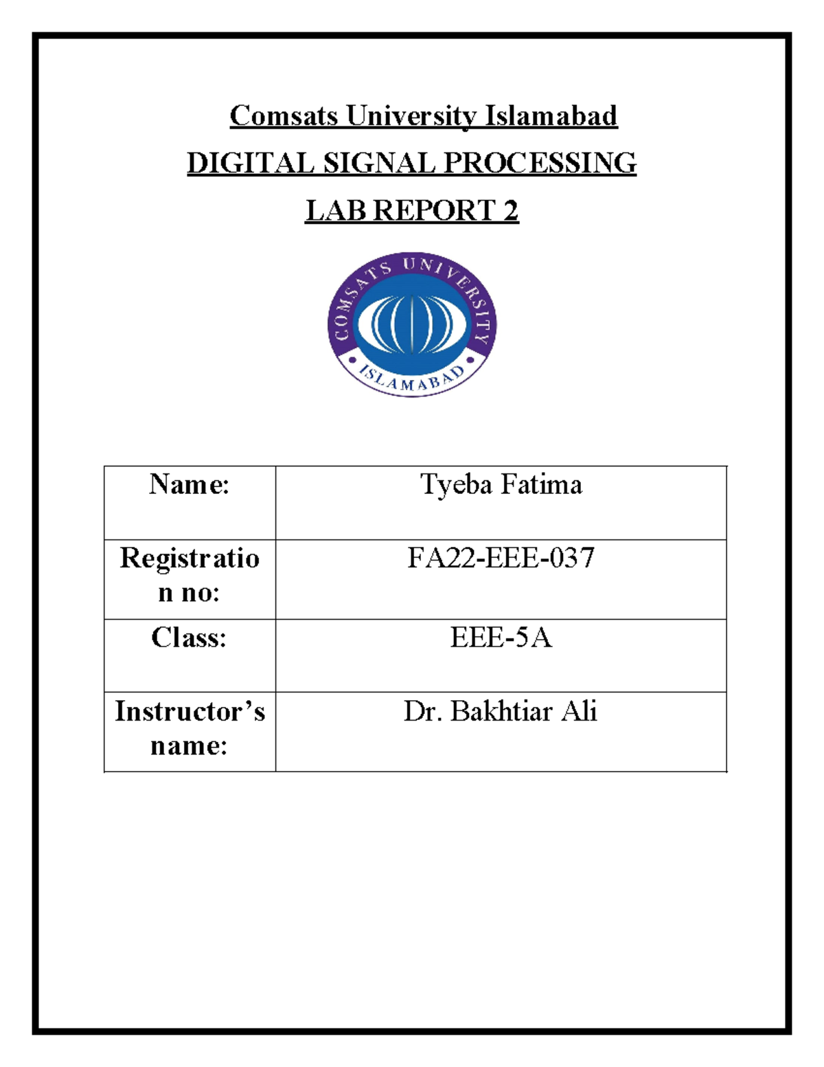 Dsplr-02 - lab 2 - Comsats University Islamabad DIGITAL SIGNAL ...