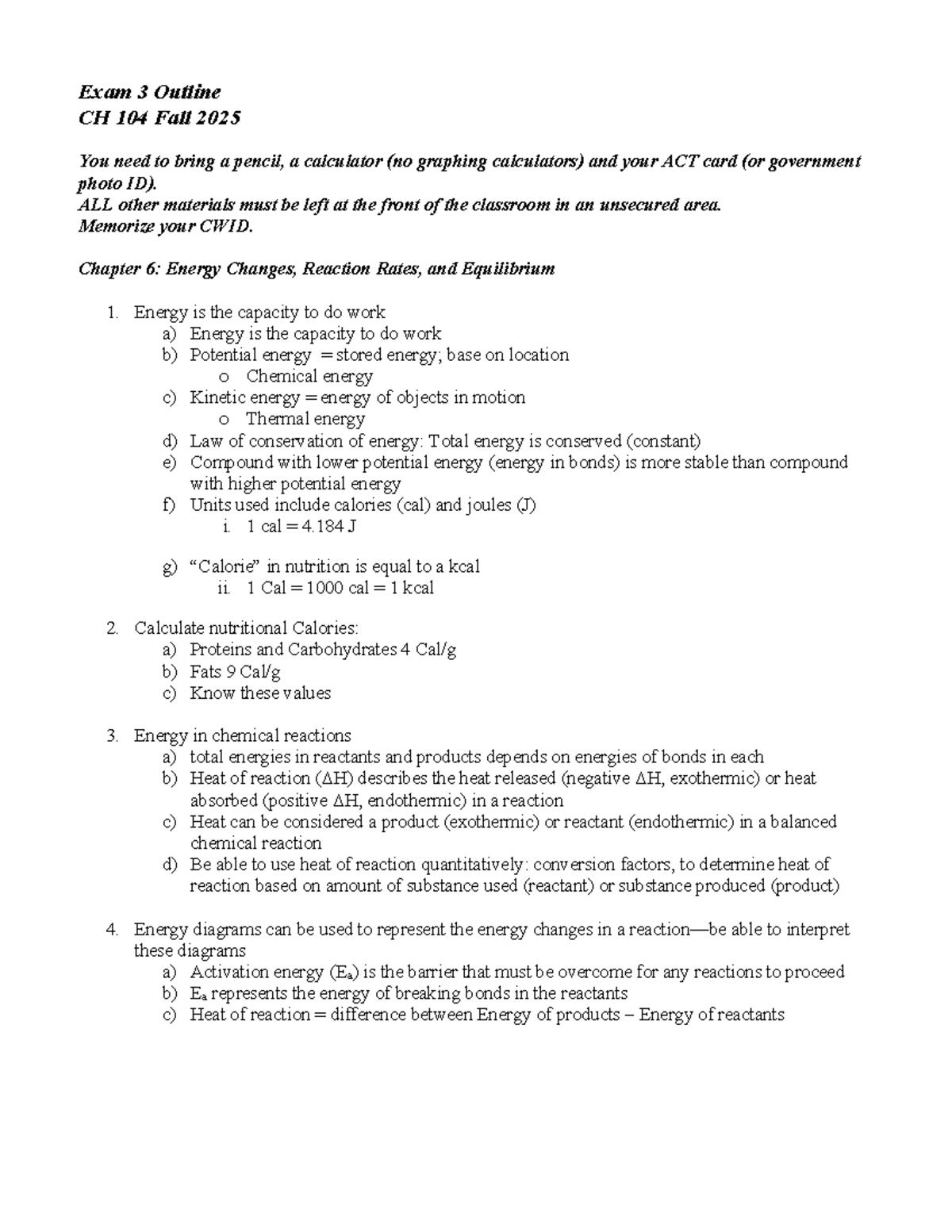 CH 104 Exam 3 Outline - Energy and States of Matter - Studocu