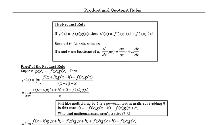 Lesson 3-2b: Product and Quotient Rules Explained - Studocu