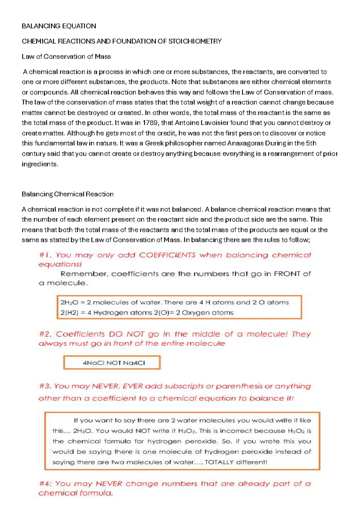 Balancing Chemical Reactions & Stoichiometry (WEEK 5) - Studocu