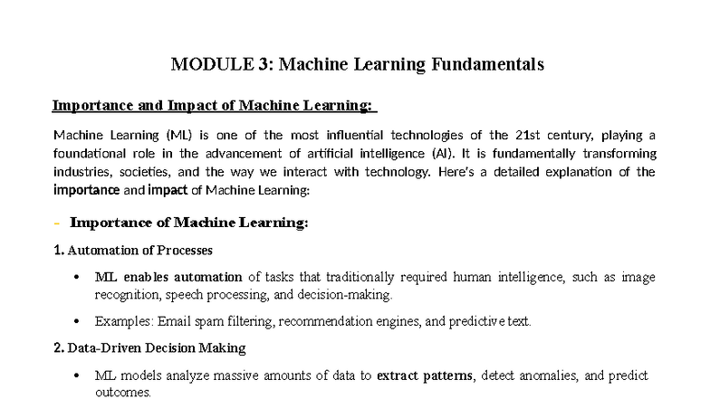 AI-3: Machine Learning Fundamentals - Importance & Impact Analysis ...