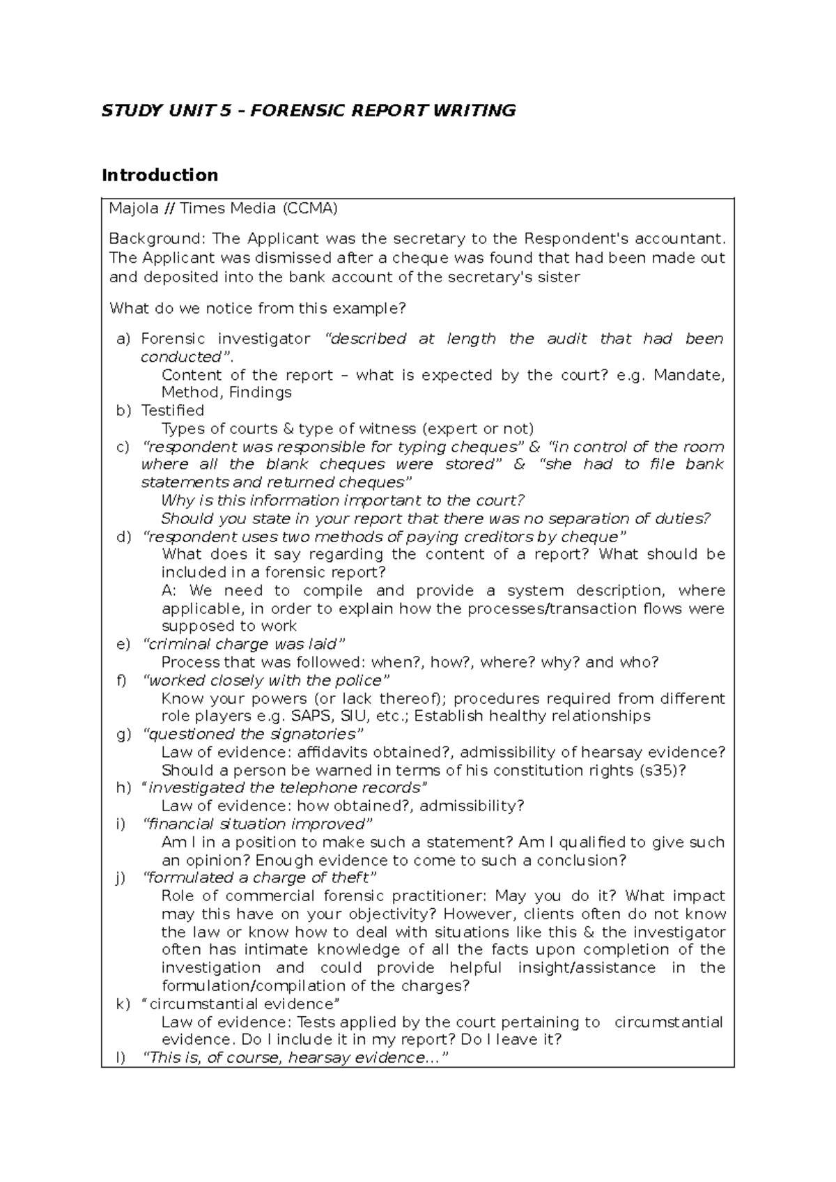 PFRM Study Unit 5: Forensic Report Writing Essentials - Studocu