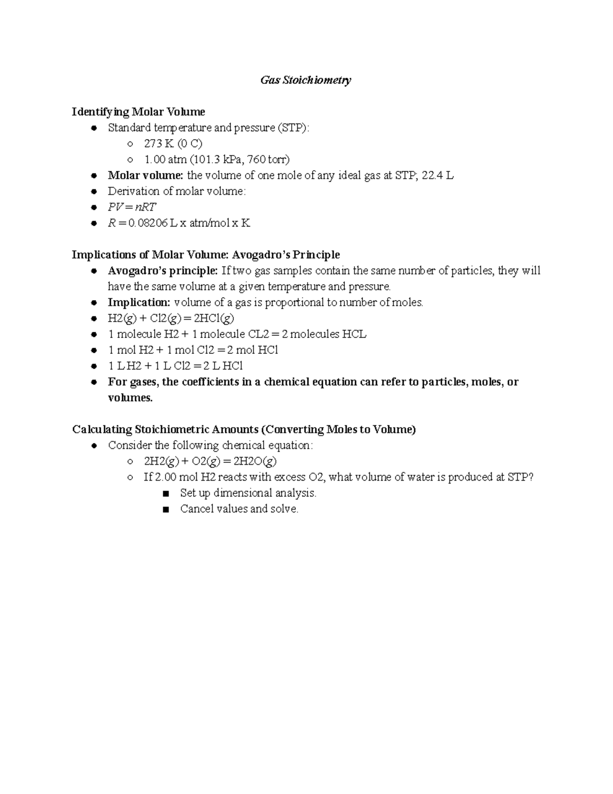 Chemistry - Gas Stoichiometry Identifying Molar Volume Standard ...
