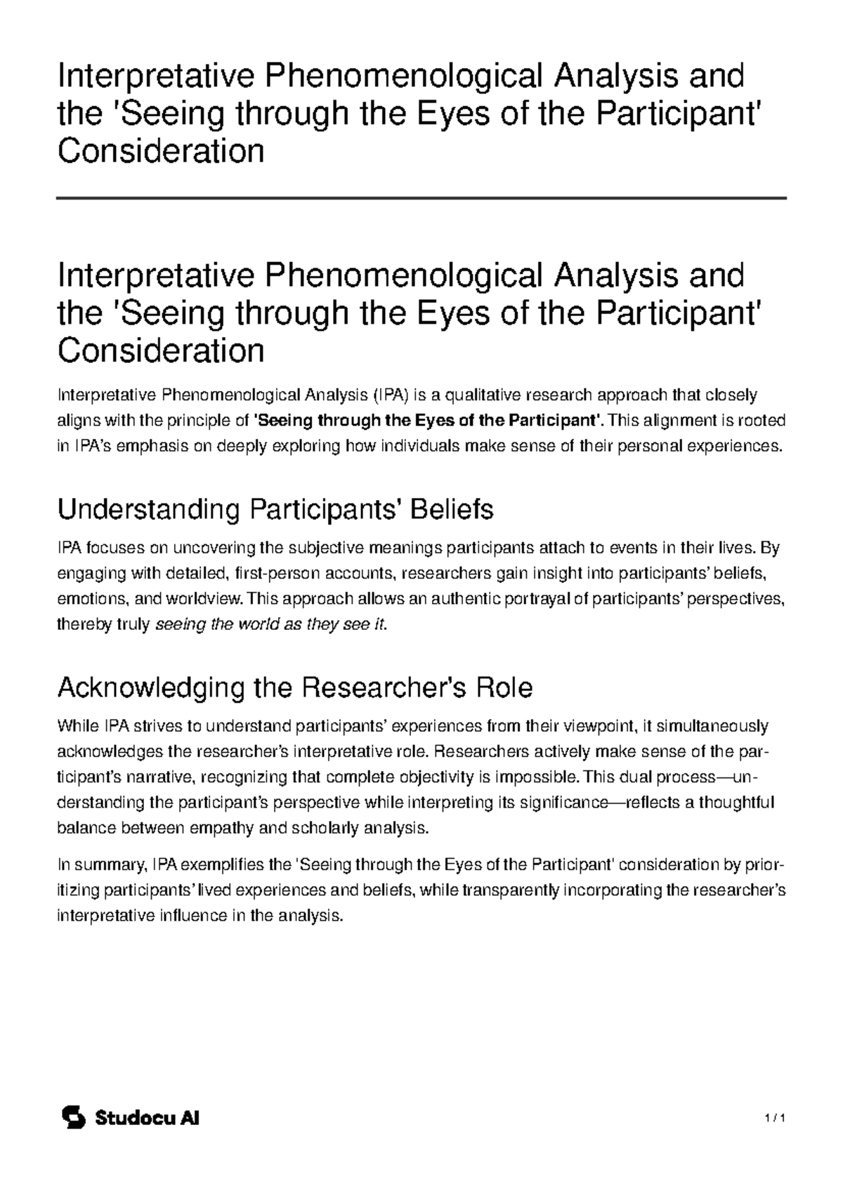Interpretative Phenomenological Analysis: Seeing Through Participants ...