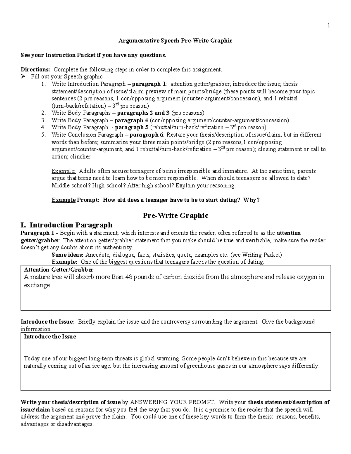 Argumentative speech Pre Write Graphic - Argumentative Speech Pre-Write ...