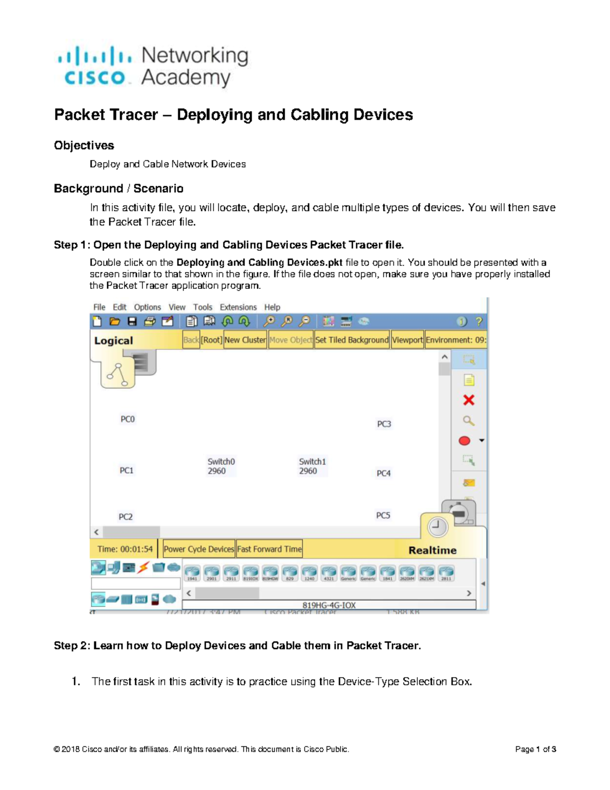 1.1.1.8 Packet Tracer: Deploying & Cabling Network Devices Guide - Studocu