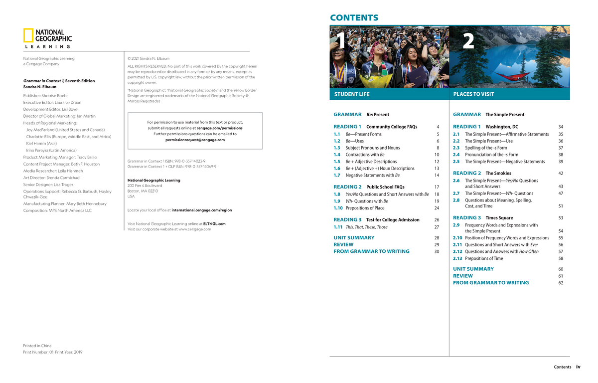 Level 1 toc - Hgg - CONTENTS Contents iv GRAMMAR Be: Present READING 1 ...