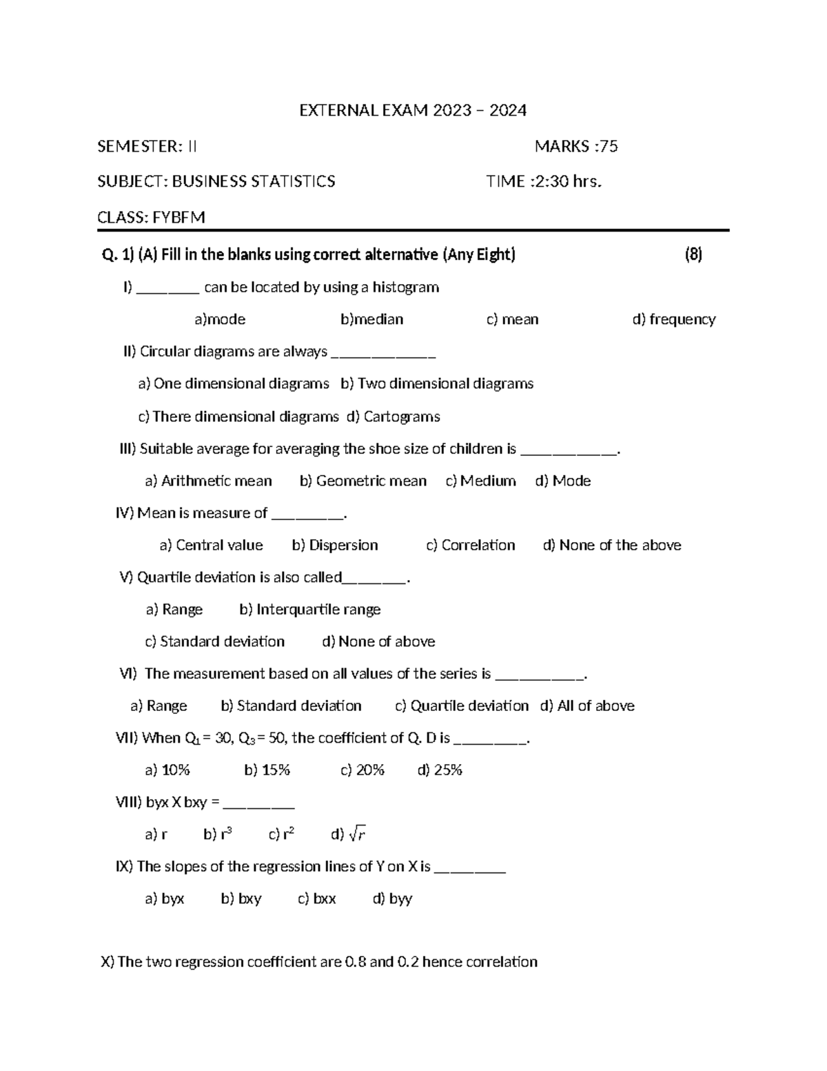 F.YBFM SEM II - very good - EXTERNAL EXAM 2023 – 2024 SEMESTER: II ...