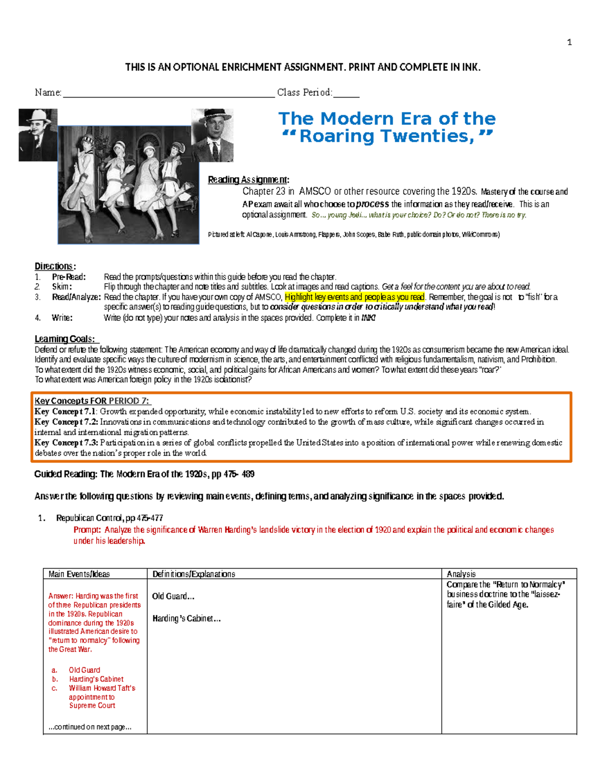 Amsco Ch 23 Reading Guide: Exploring the Roaring Twenties - Studocu