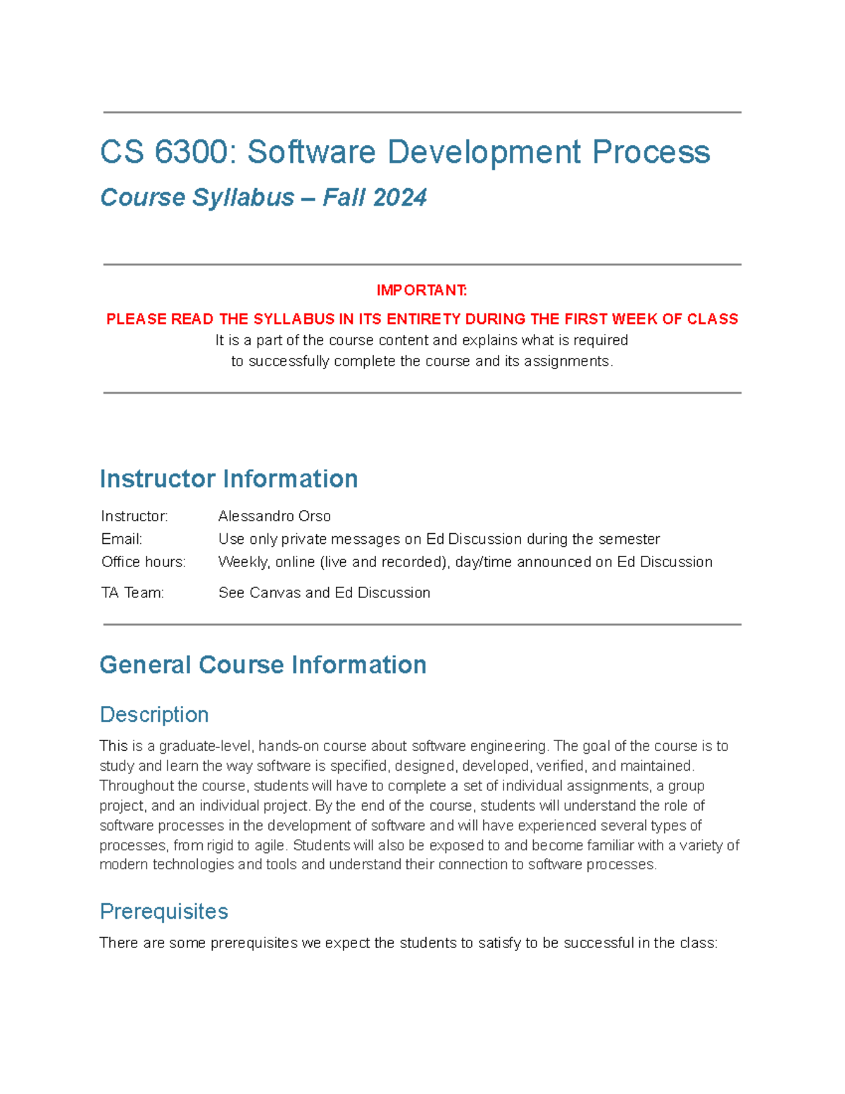 CS 6300 Syllabus: Software Development Process - Fall 2024 - Studocu