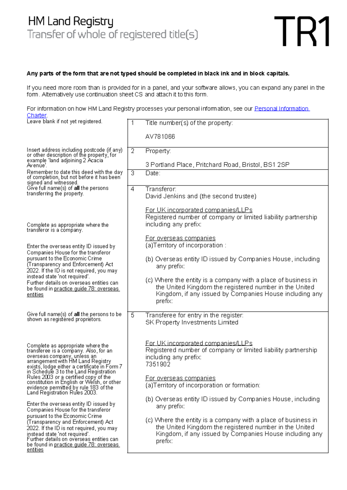 TR1 - WS 9 - real estate - Any parts of the form that are not typed ...