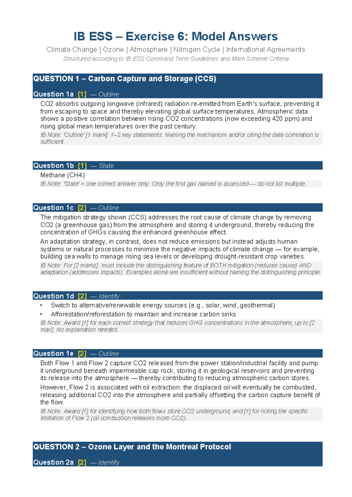 IB ESS Exercise 6: Comprehensive Model Answers on Climate Change and ...