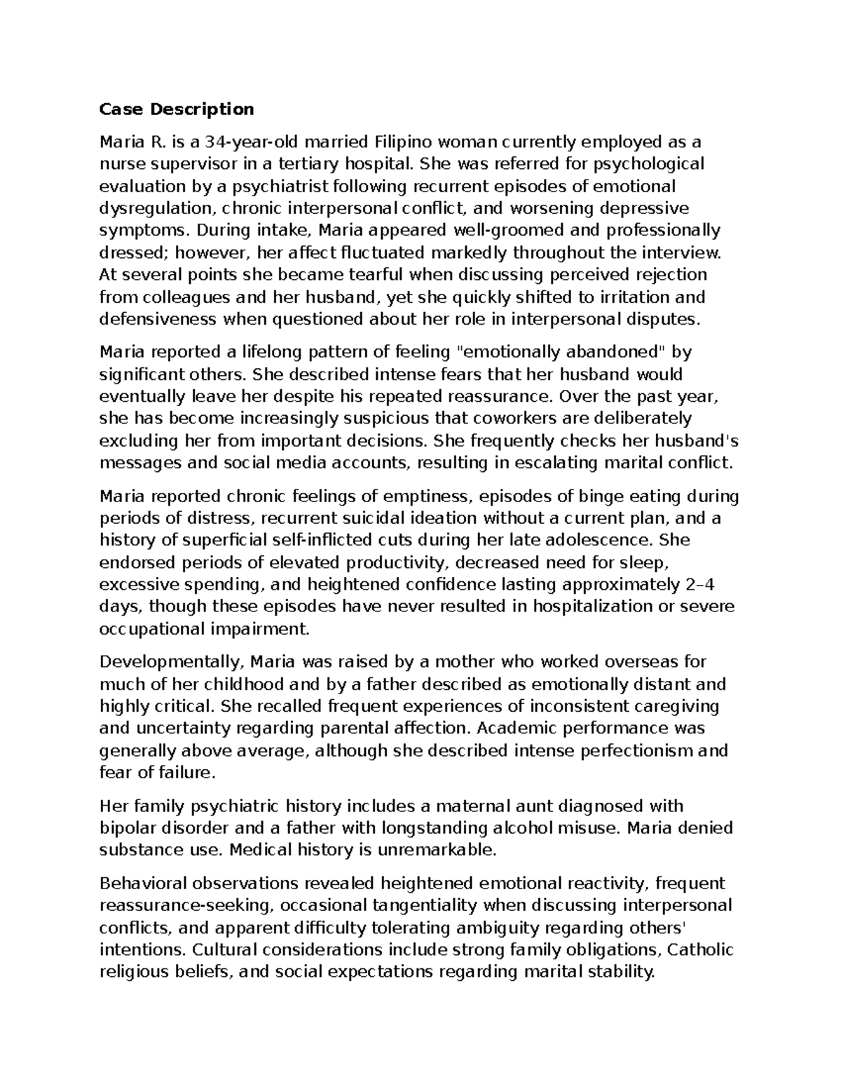 Case Study Analysis: Maria R. & Adrian T. - PSY 501 - Studocu