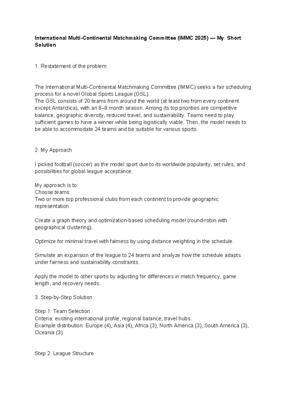 IMMC 2025: Summary of My Solution for Global Sports League Scheduling ...