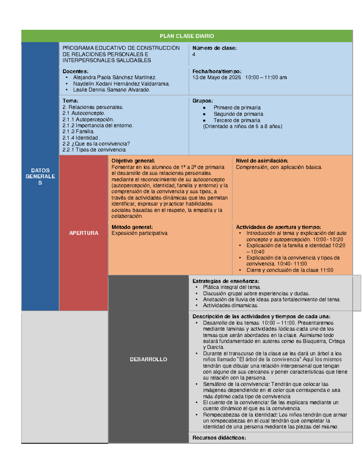 Clase 4: Desarrollo de Relaciones Personales en Primaria - Studocu