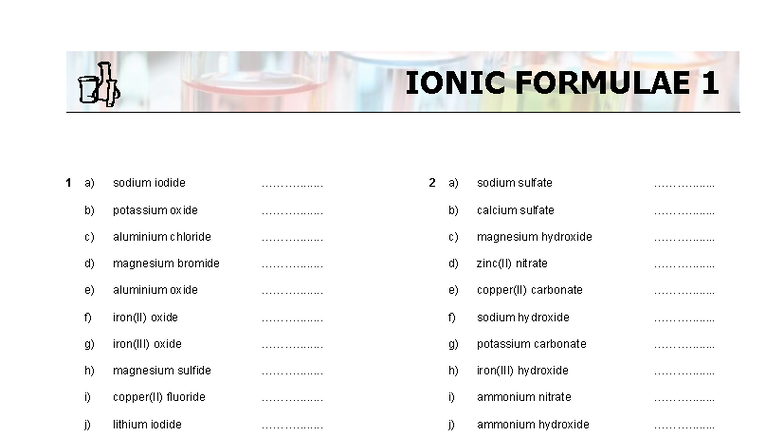 Chemsheets GCSE 1060: Ionic Formulae Practice 1 - Studocu