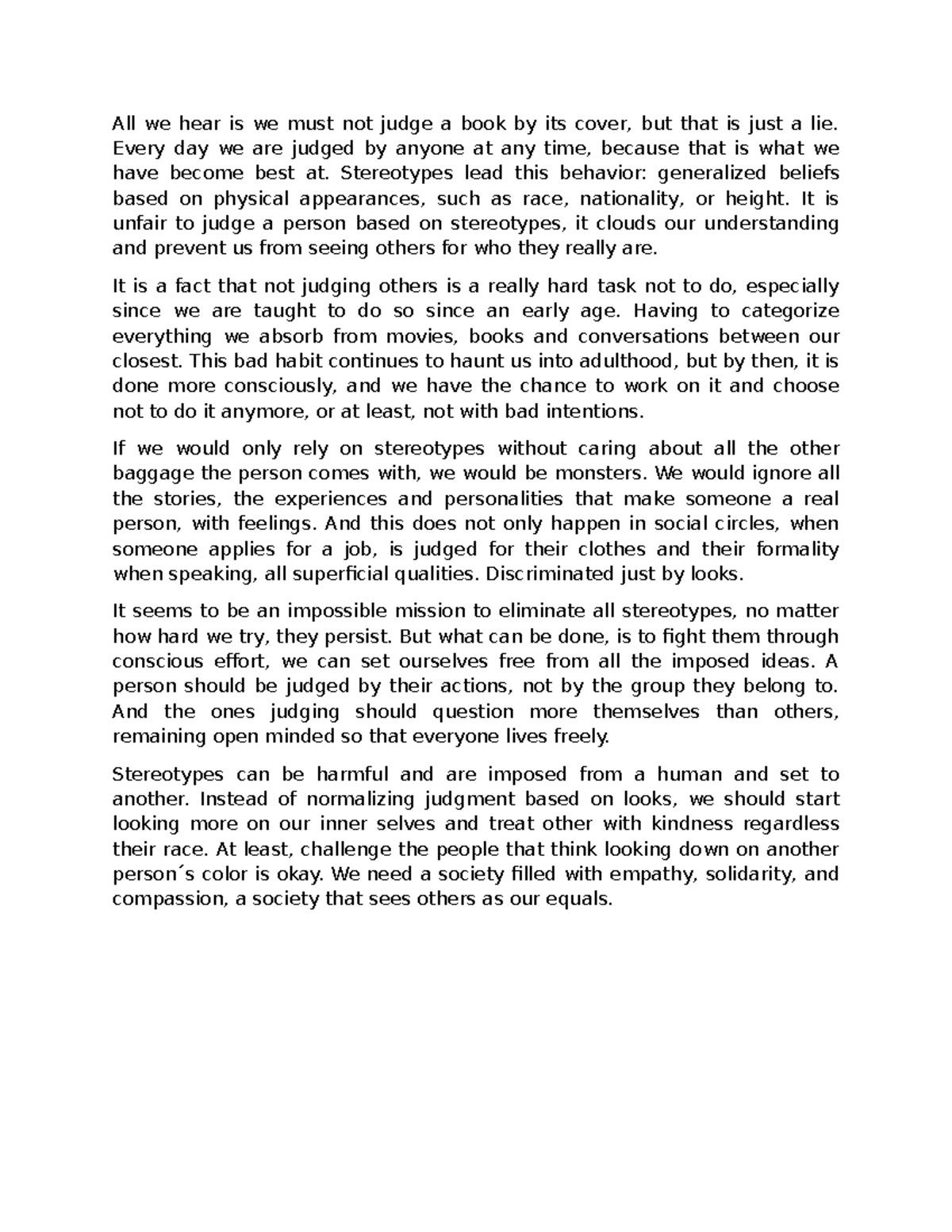 Stereotypes Essay: Challenging Judgments and Embracing Empathy - Studocu