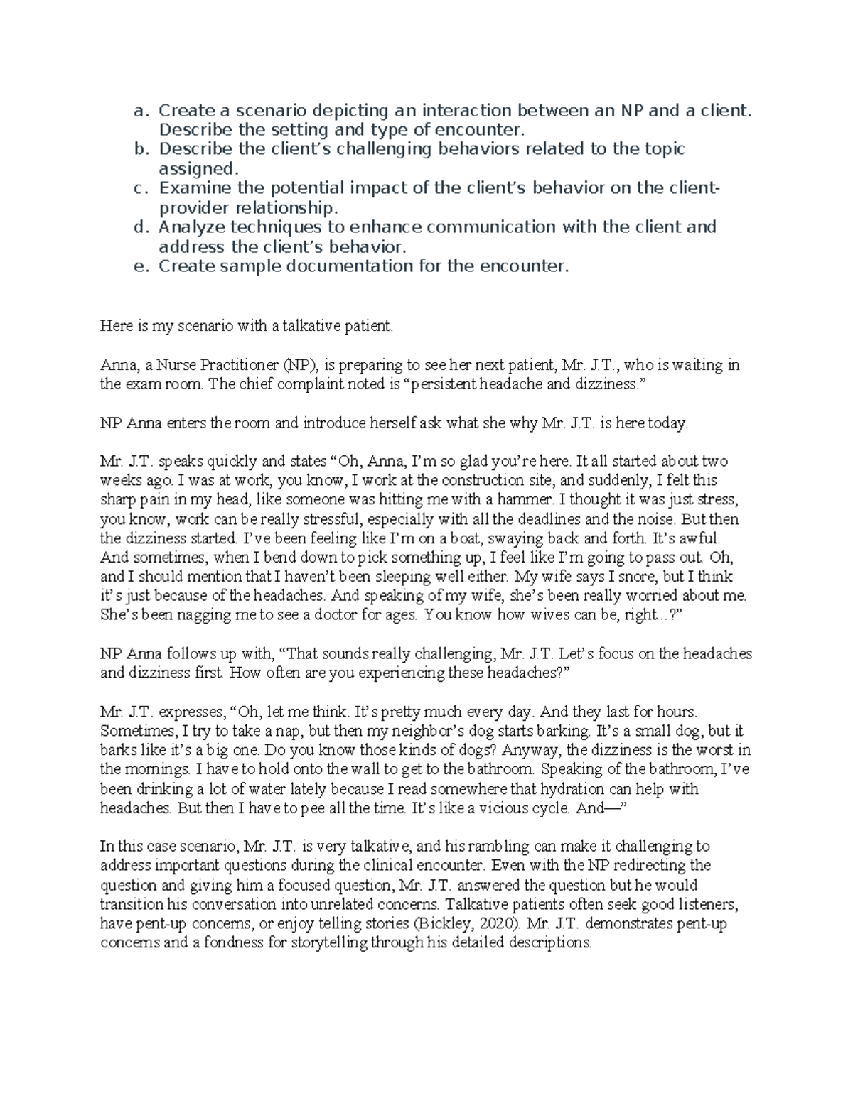 NP Client Interaction Scenario: Managing a Talkative Patient (Week 4 ...