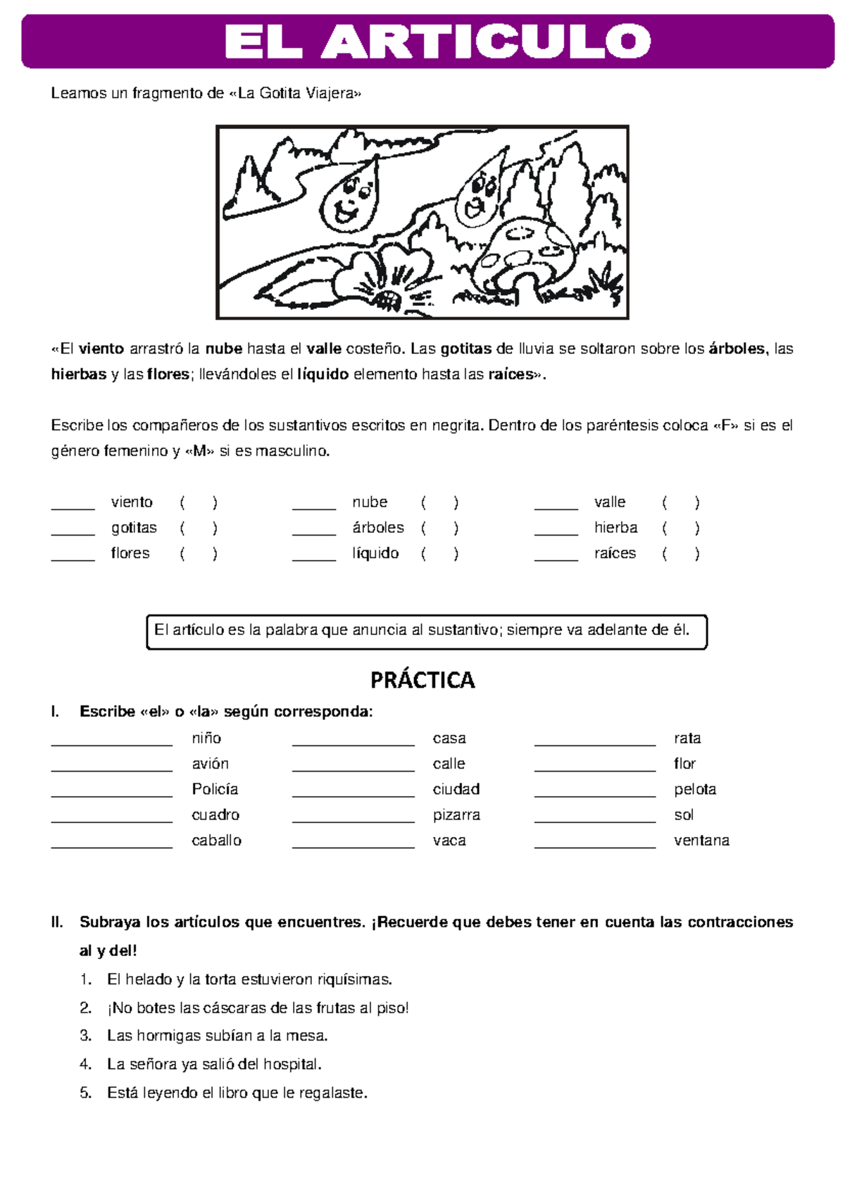 Actividades sobre Artículos y Género en Sustantivos - Studocu