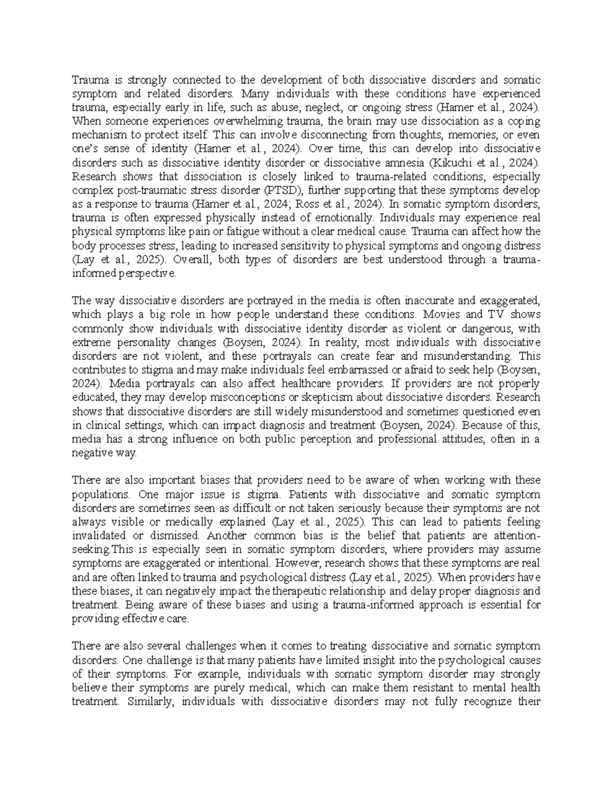 NR607 Week 6 Discussion: Trauma's Impact on Dissociative & Somatic ...