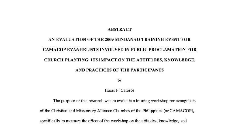 Evaluation of the 2009 Mindanao CAMACOP Training Event: Impact on ...