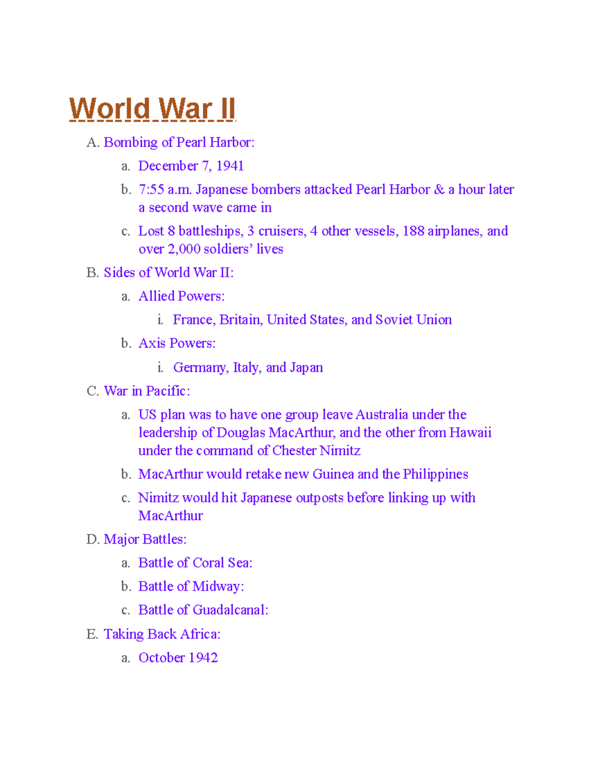 World War II Notes - HIST 1302: Professor Durso - World War II A of ...