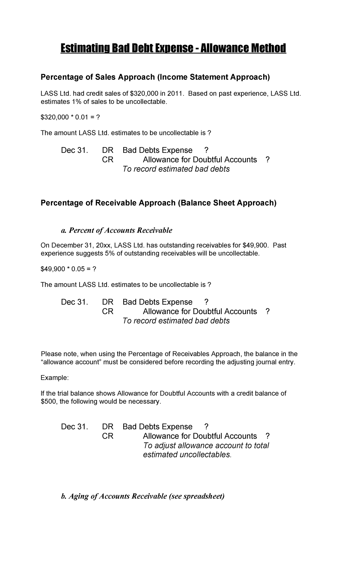Estimating Bad Debt Expense - Allowance Method - Estimating Bad Debt ...