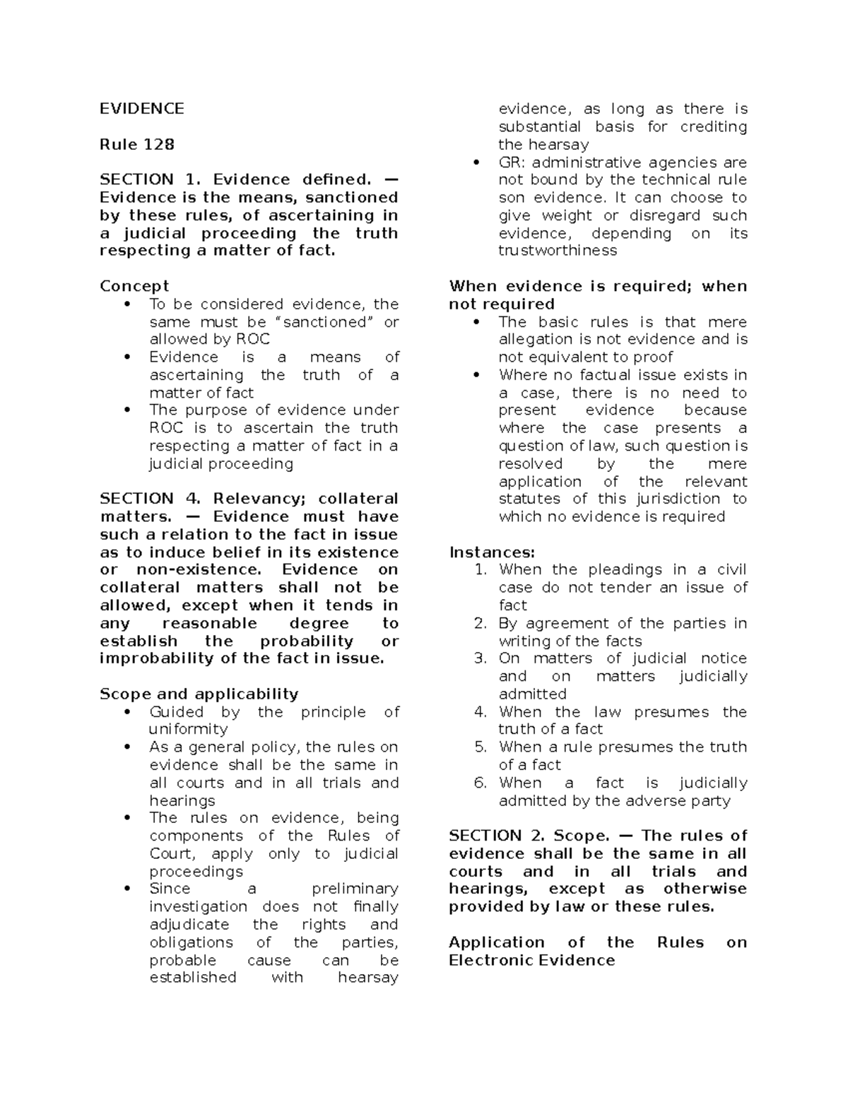 Evidence Rules 128-129: Definitions, Scope, and Applications - Studocu