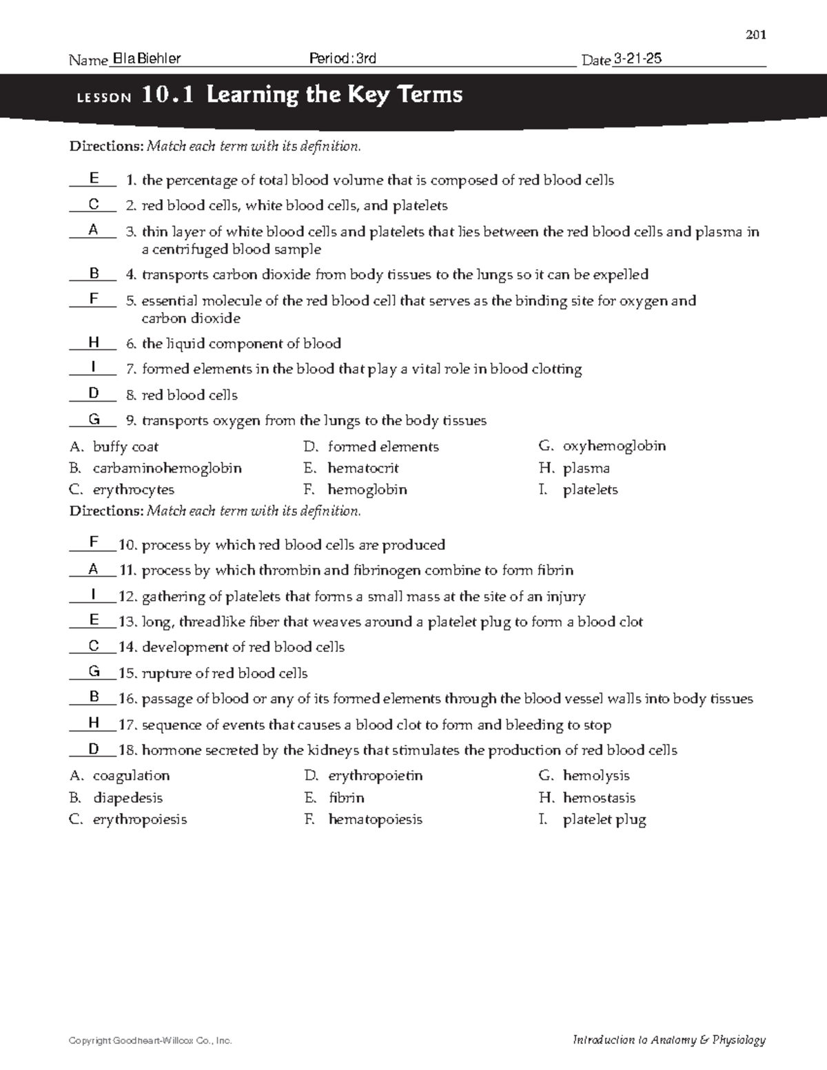 10-01 Key Terms for Anatomy & Physiology Quiz Preparation - Studocu