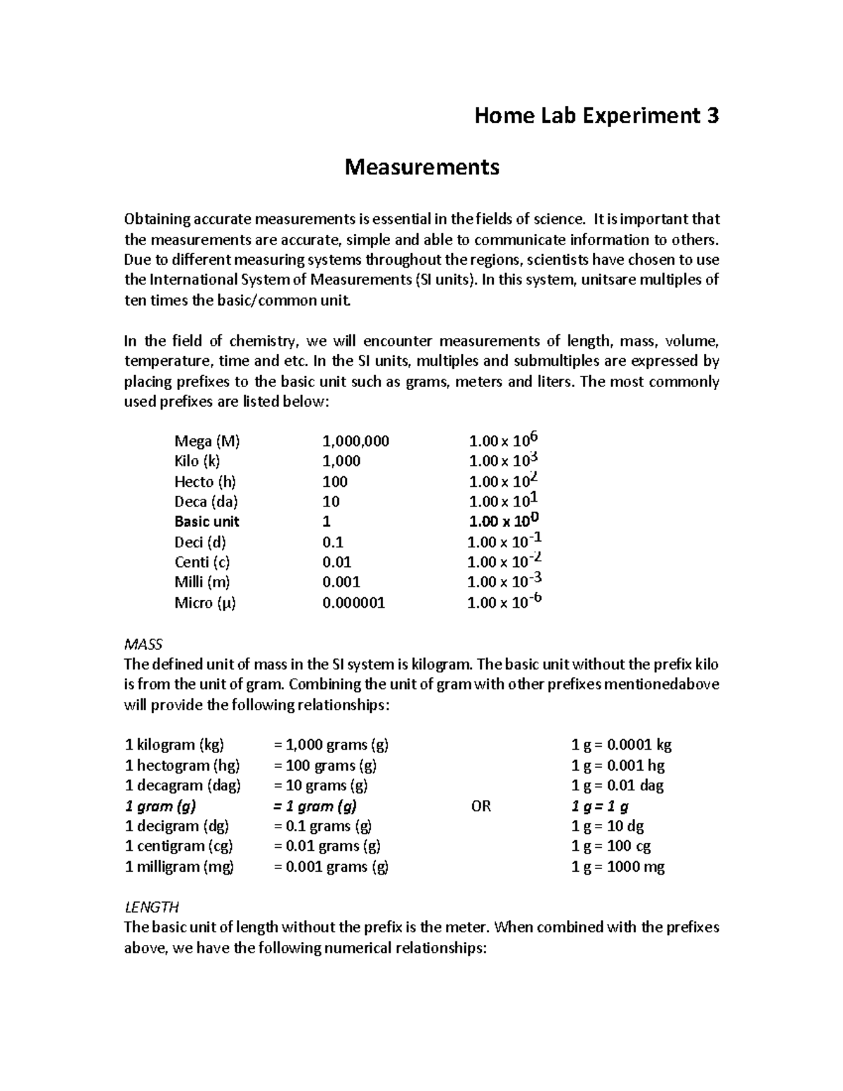 BSW Exp3 Measurement - Understanding SI Units and Experimental Methods ...