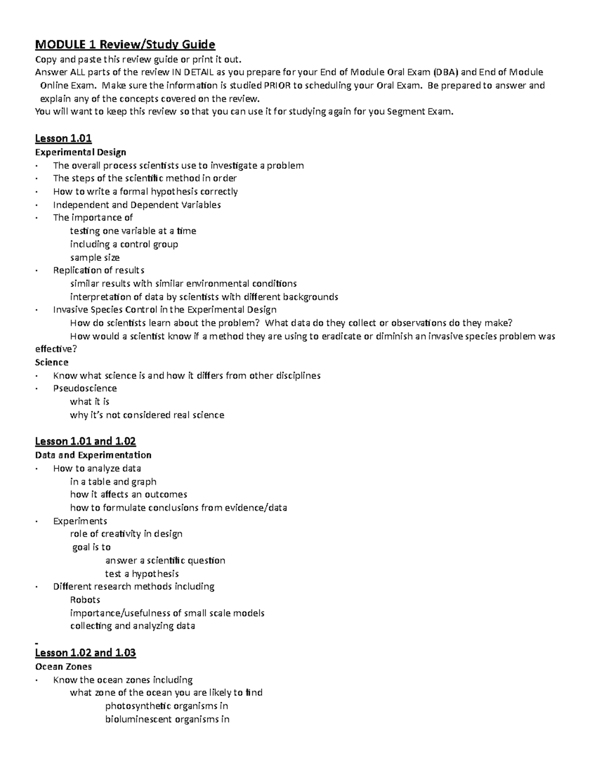 DBA Module 1 Exam Review: Experimental Design & Ocean Dynamics Guide ...