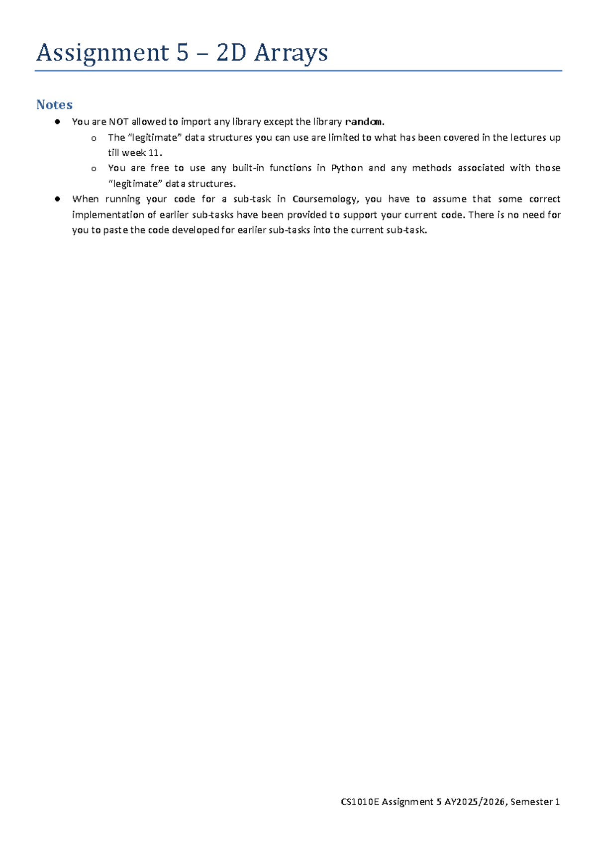 CS1010E Assignment 5 - 2D Arrays Notes and Game of Life - Studocu