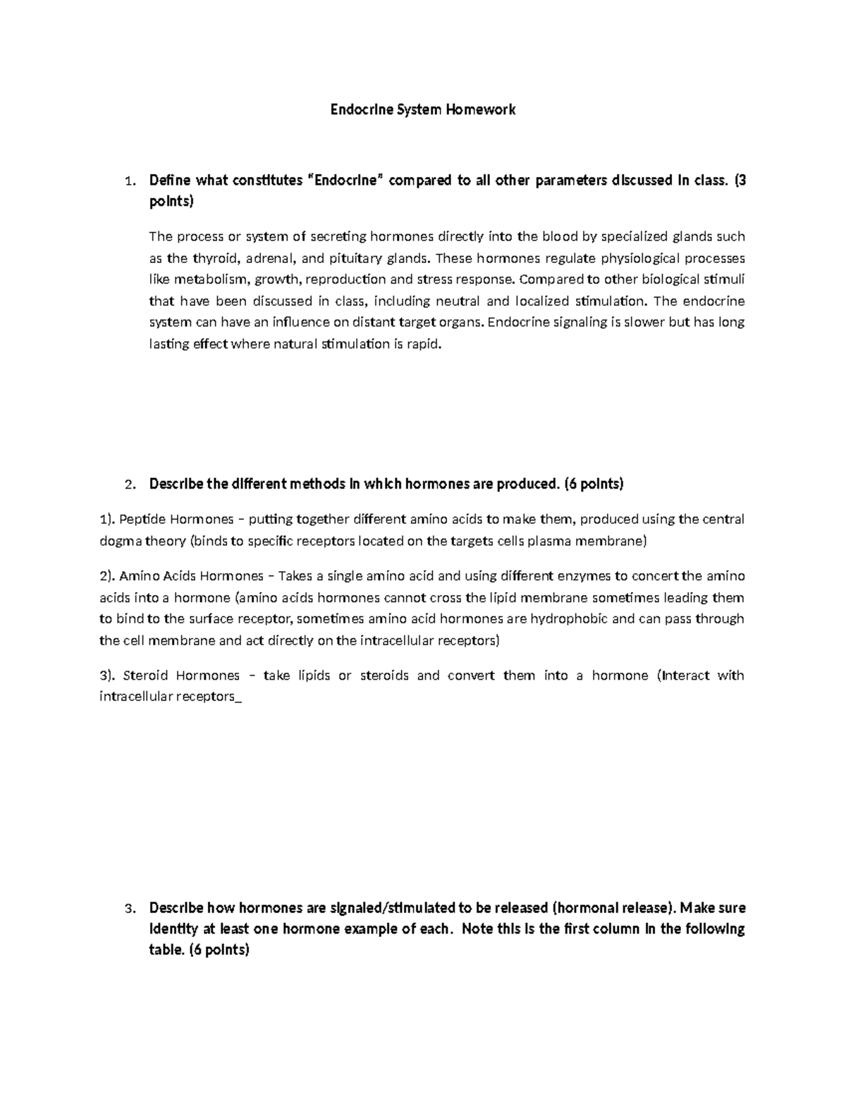 Endocrine System Overview & Hormonal Pathways - Homework 1 Notes - Studocu