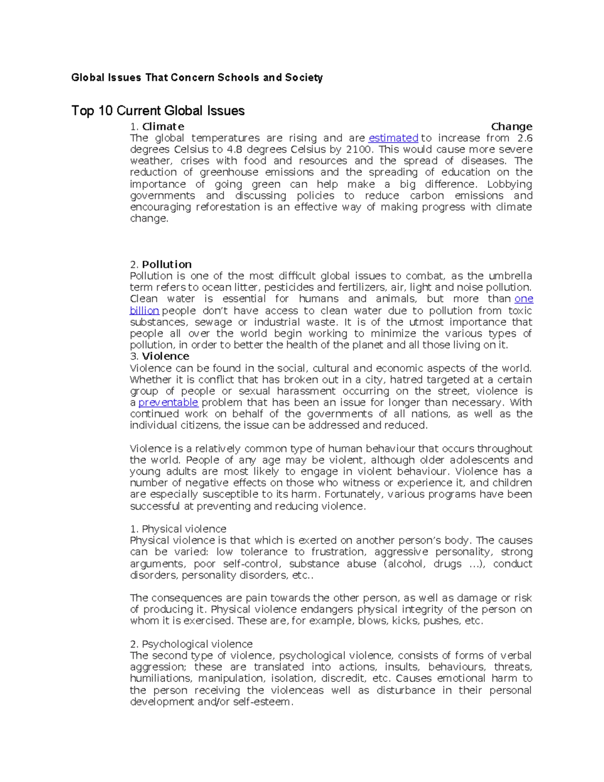 Profed report - Global Issues That Concern Schools and Society Top 10 ...