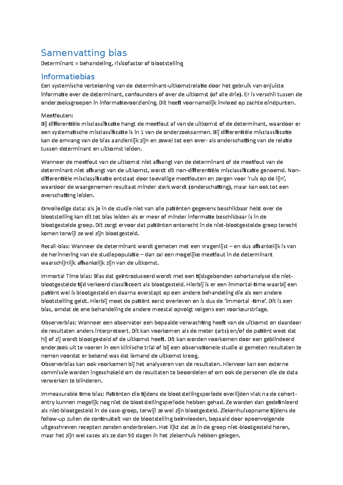 Samenvatting van Informatie- en Selectiebias in Onderzoek - Studeersnel